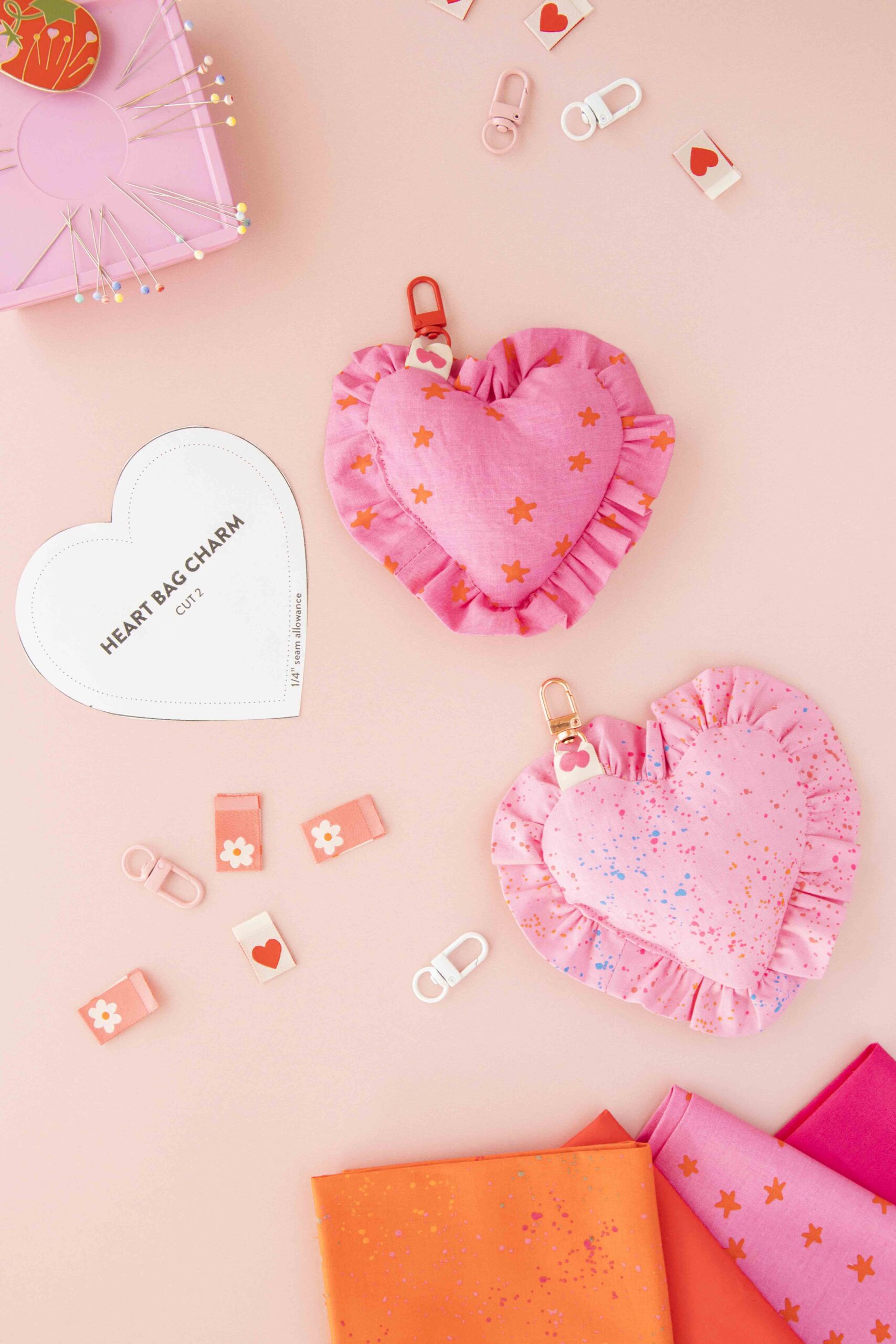 Puffy Ruffled Heart Bag Charm Sewing Pattern - Sarah Hearts